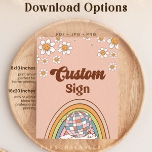 Editable Groovy Custom Sign Retro Birthday Table Centerpiece Hippie ...