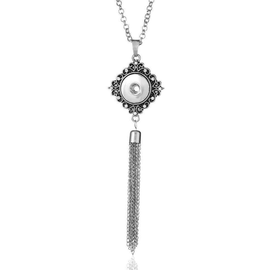 Snap Necklacelarge Silver Diamond Shape Base Princess Scroll Rhinestone ...