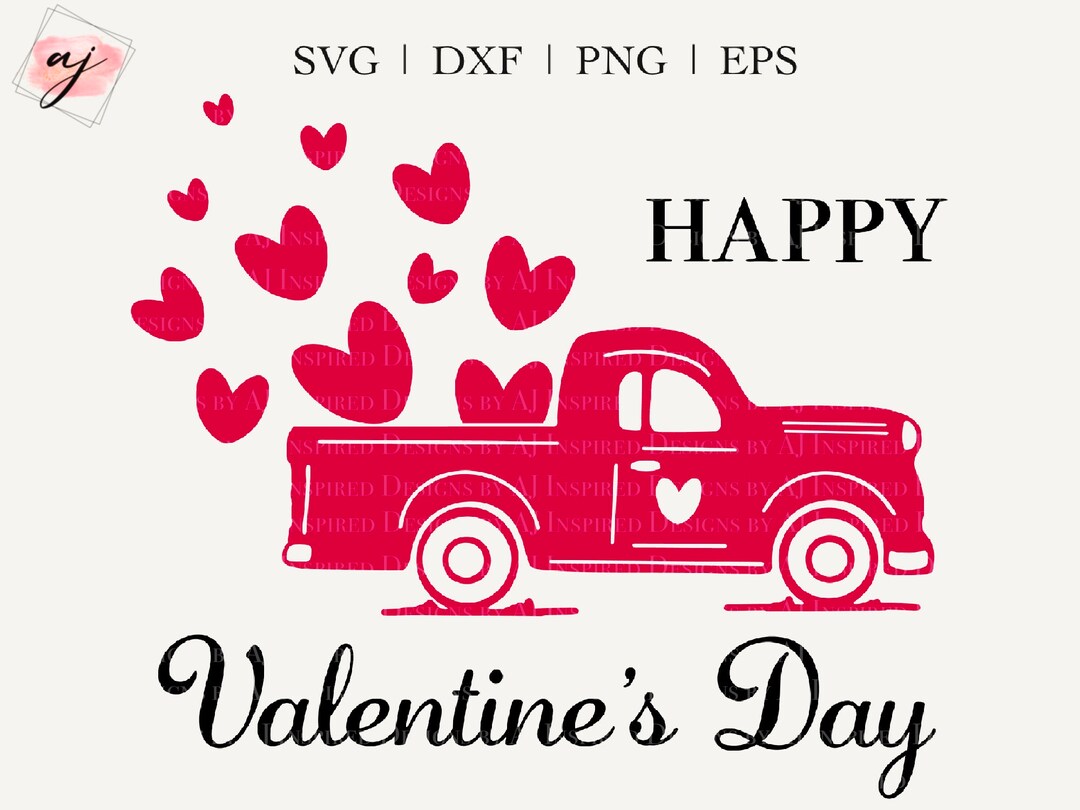 Red Valentines Truck SVG, Vintage Truck Hearts SVG, Happy Valentine Day ...