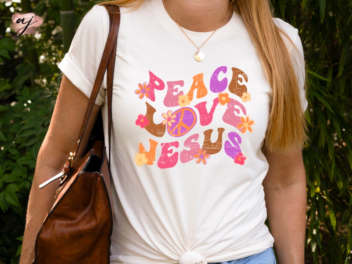Peace Love Jesus, Retro Wave Hippie Flowers Jesus PNG Sublimation PNG ...