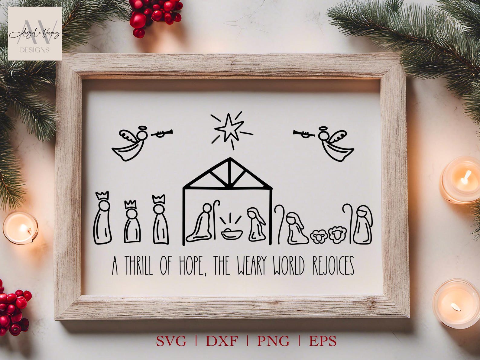 Line Art Nativity Doodle SVG, Christmas SVG, A Thrill of Hope ...