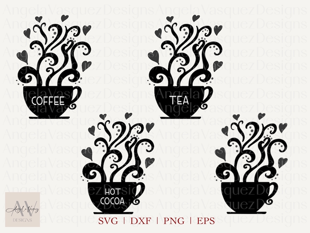 Coffee Art SVG Bundle, Coffee Tea Hot Cocoa Bar SVG, Coffee Mug With ...