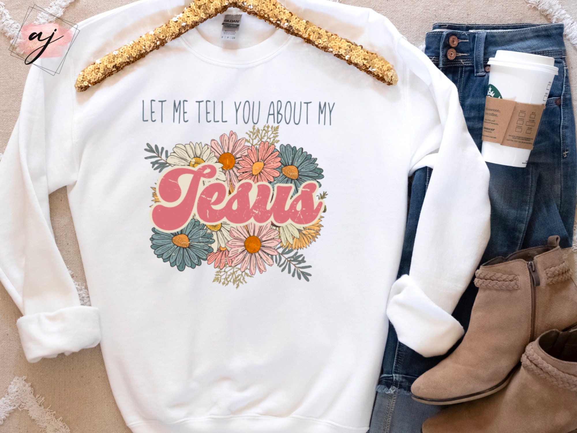 Let Me Tell You About My Jesus, Retro Hippie Flowers Jesus PNG ...