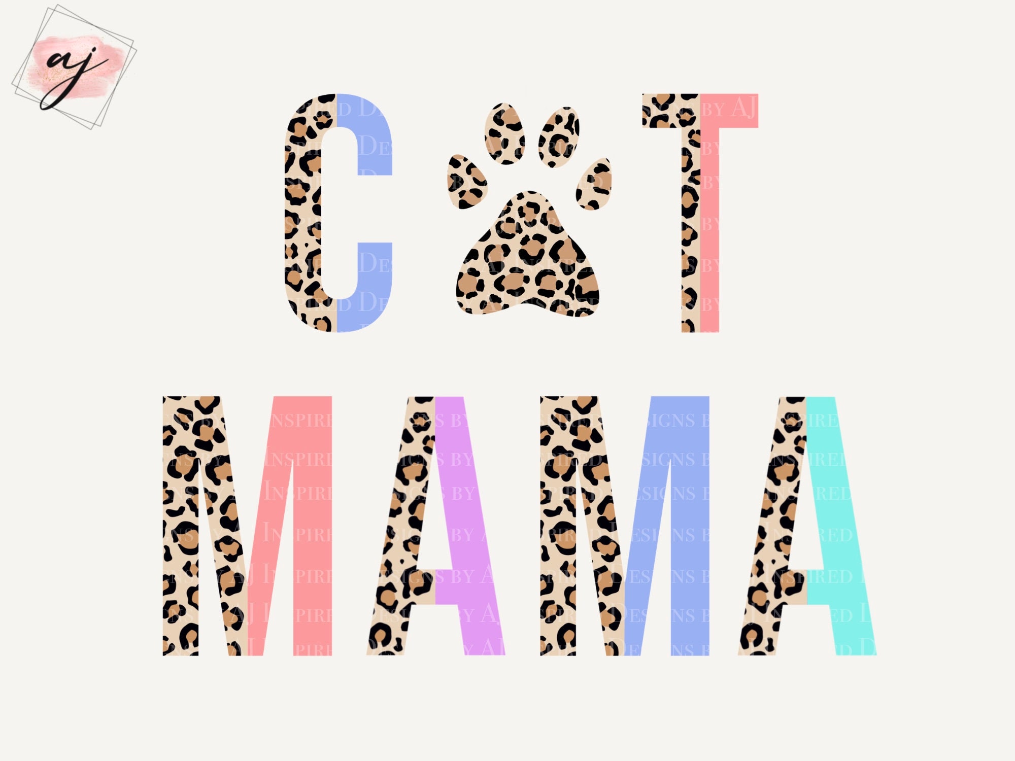 Cat Mama PNG Sublimation Design, Paw Print Half Leopard Print and ...