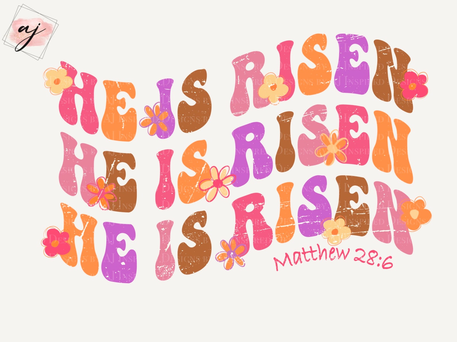 He is Risen Matthew 28:6 Wavy Letters Retro Wave Hippie - Etsy