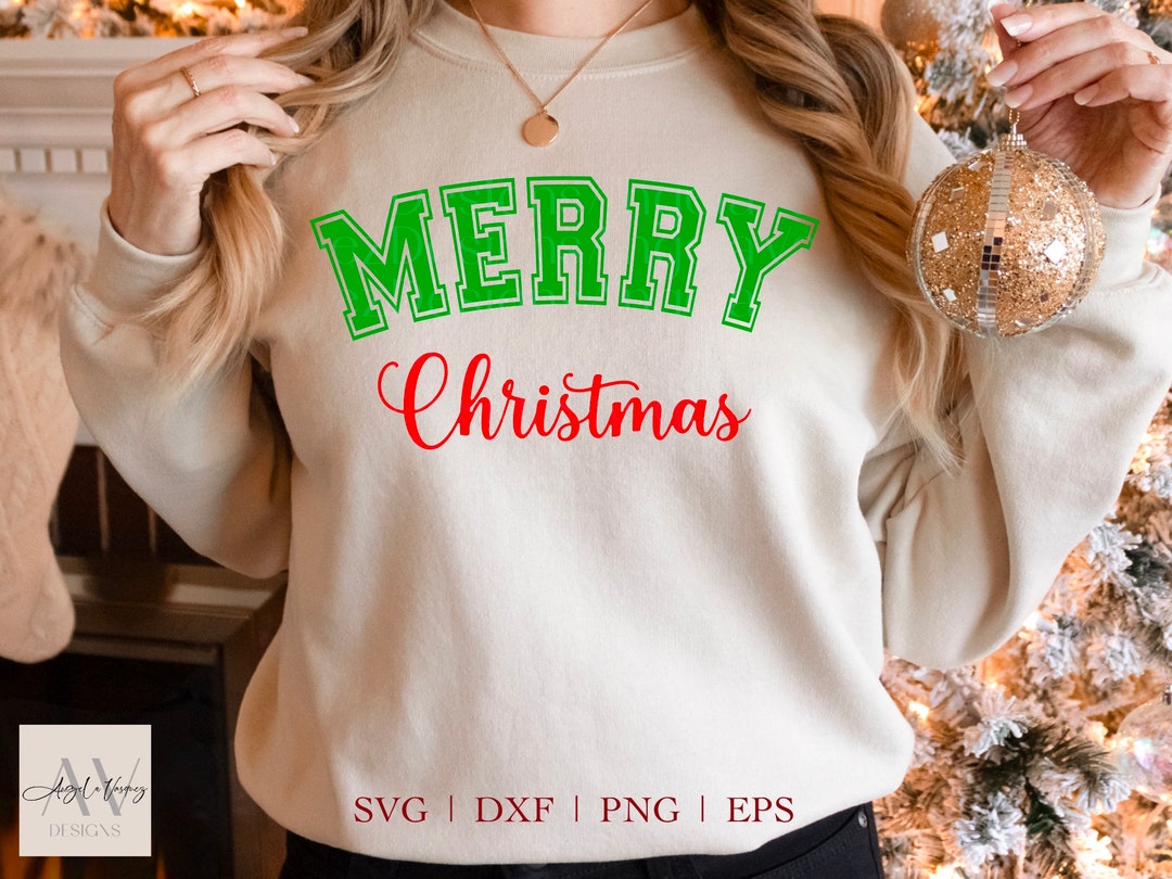 Merry Christmas SVG, College Varsity Font and Cursive Merry Christmas ...