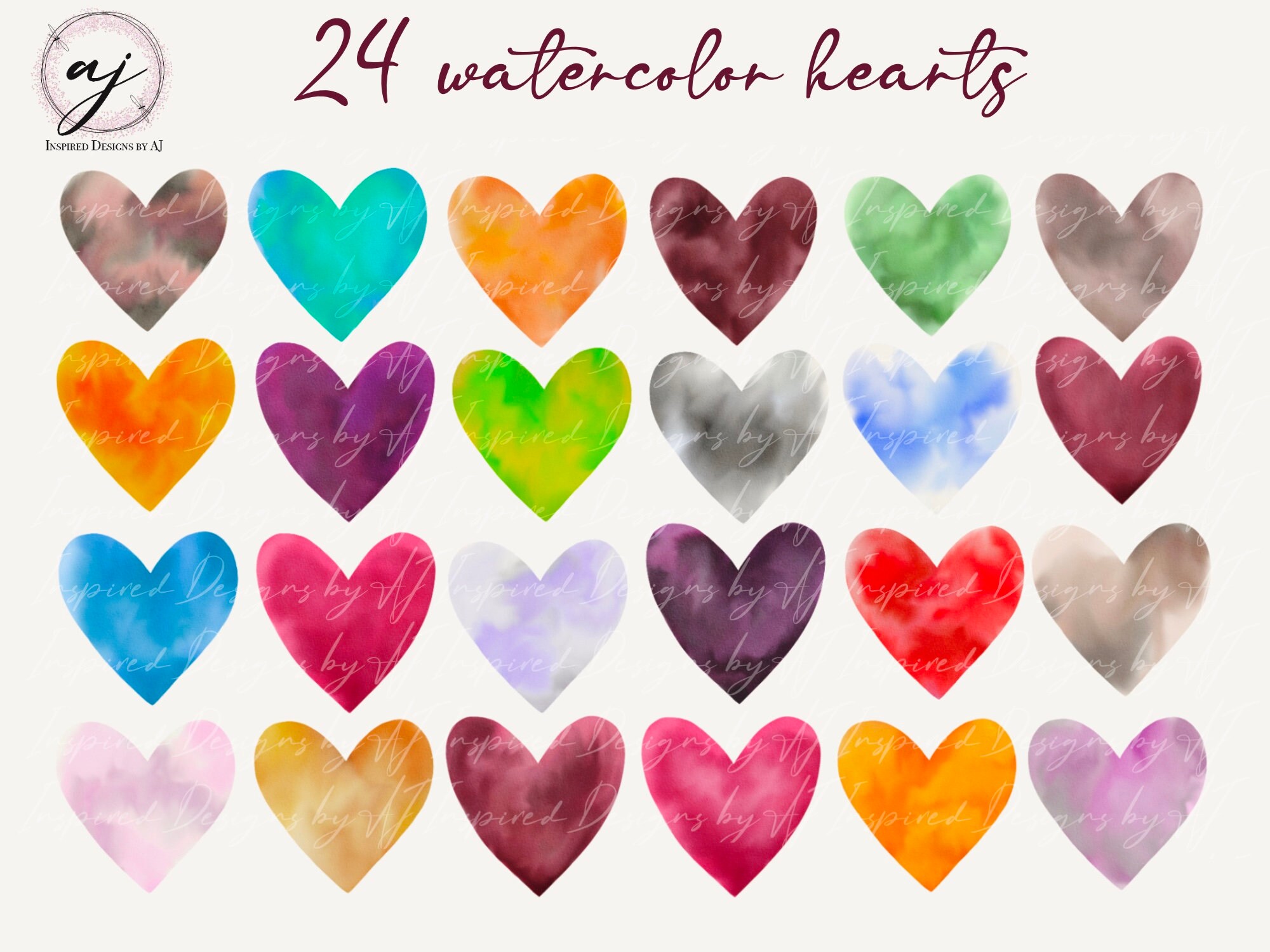 Watercolor Hearts Clipart Heart Png Hand Drawn Watercolor - Etsy UK