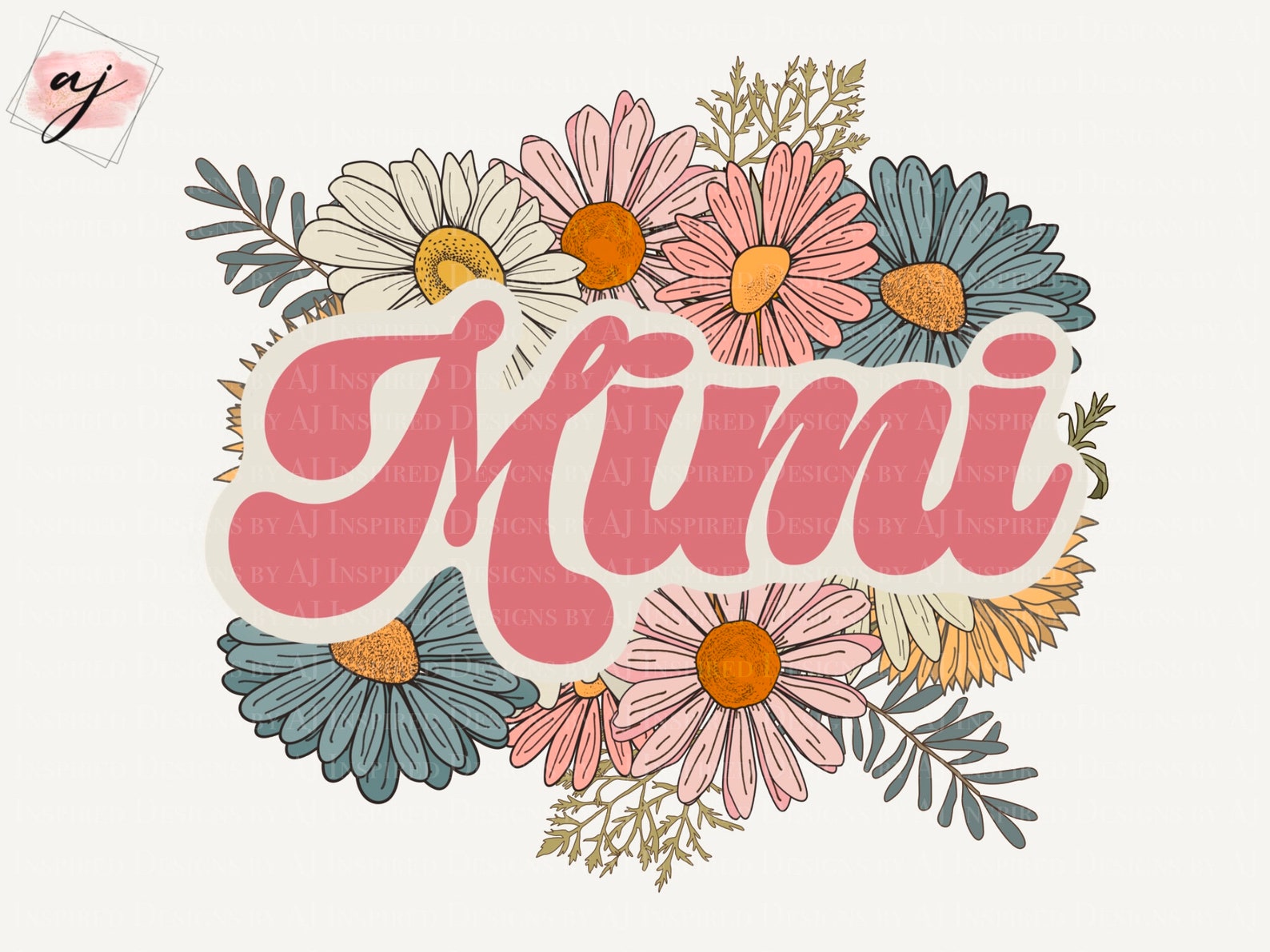 Retro Floral Mimi Retro Hippie Flowers, Mimi PNG Sublimation PNG ...