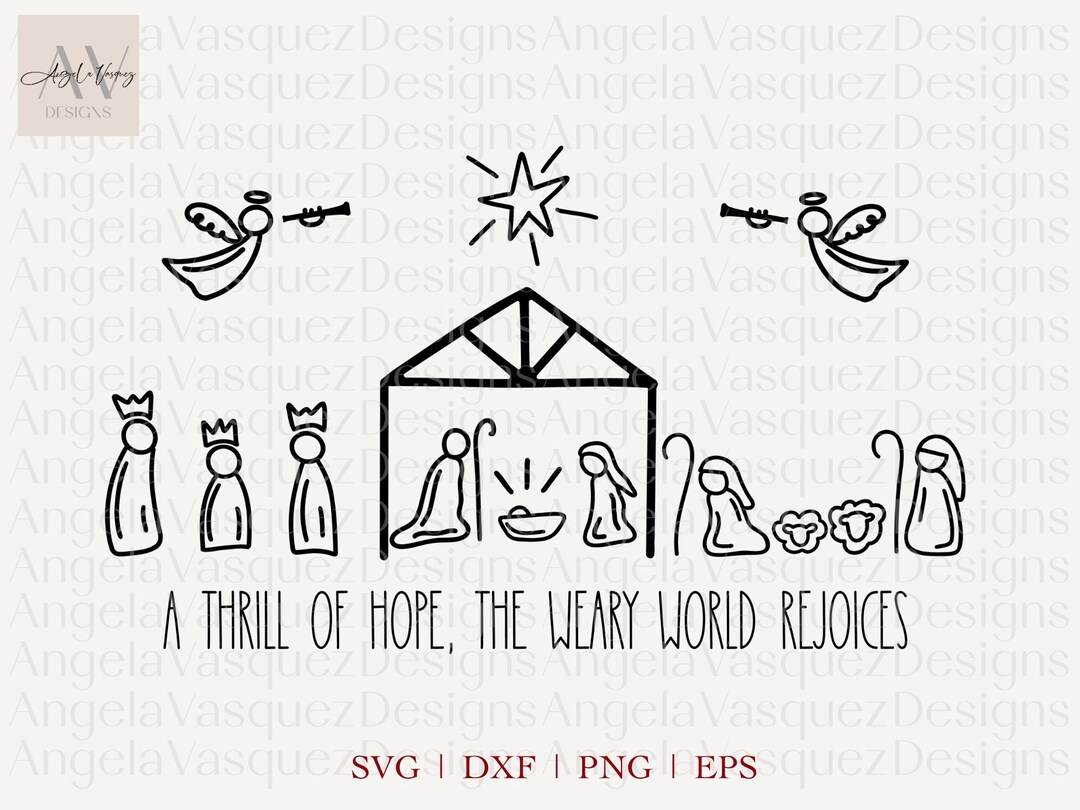 Line Art Nativity Doodle SVG, Christmas SVG, A Thrill of Hope ...
