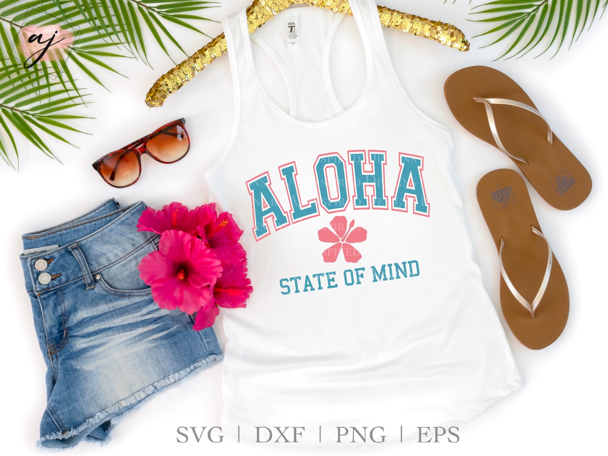 Aloha State of Mind Varsity Font, Hibiscus Flower SVG Cut File and PNG ...