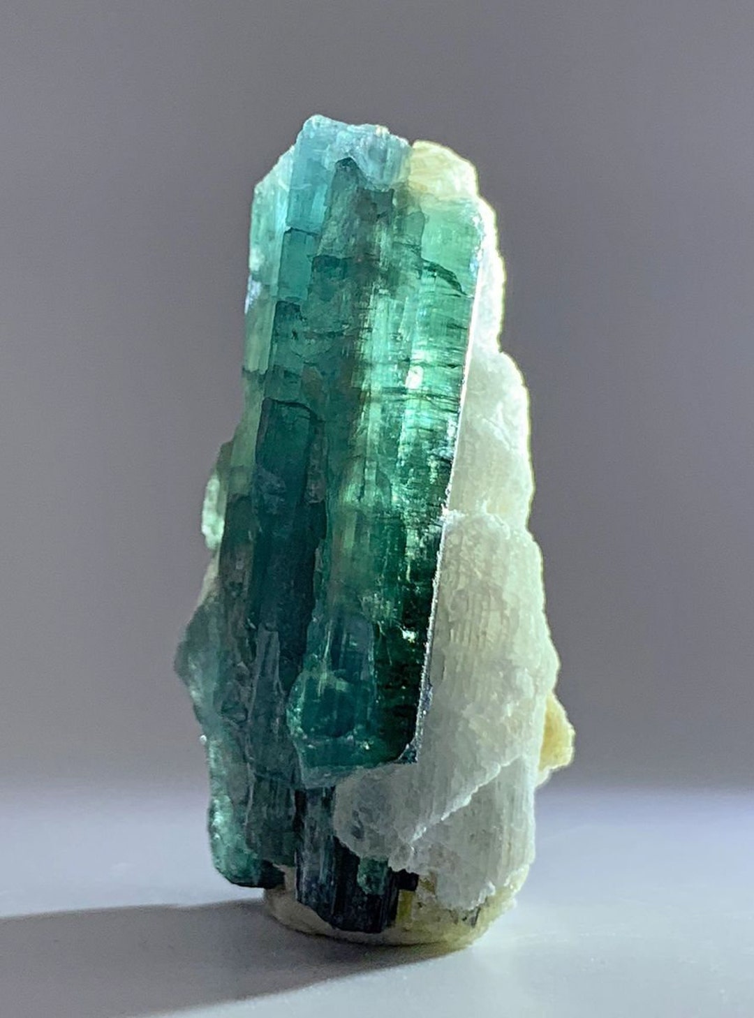 Beautifully Blue Indicolite Tourmaline Crystal on Cleavelandite W ...