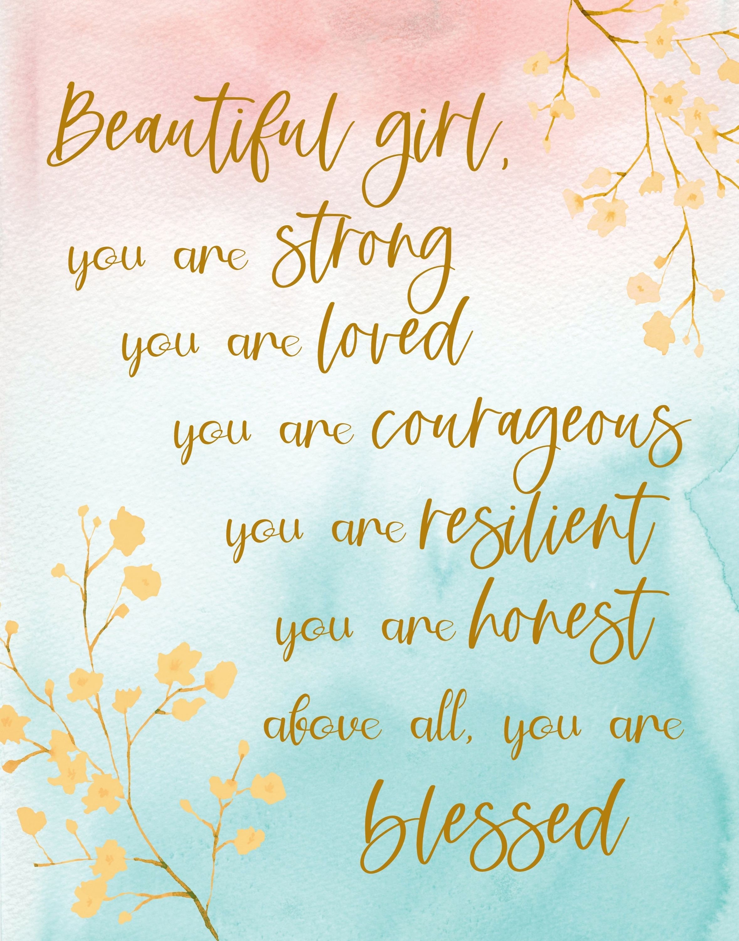 Beautiful Blessed Girl Digital Print, Words for Girls, Blessed Girl ...