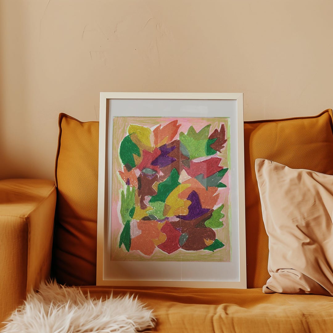 Fall Abstract Leaves | Colorful Oil Pastel Art Print | Unframed | 11x14 ...