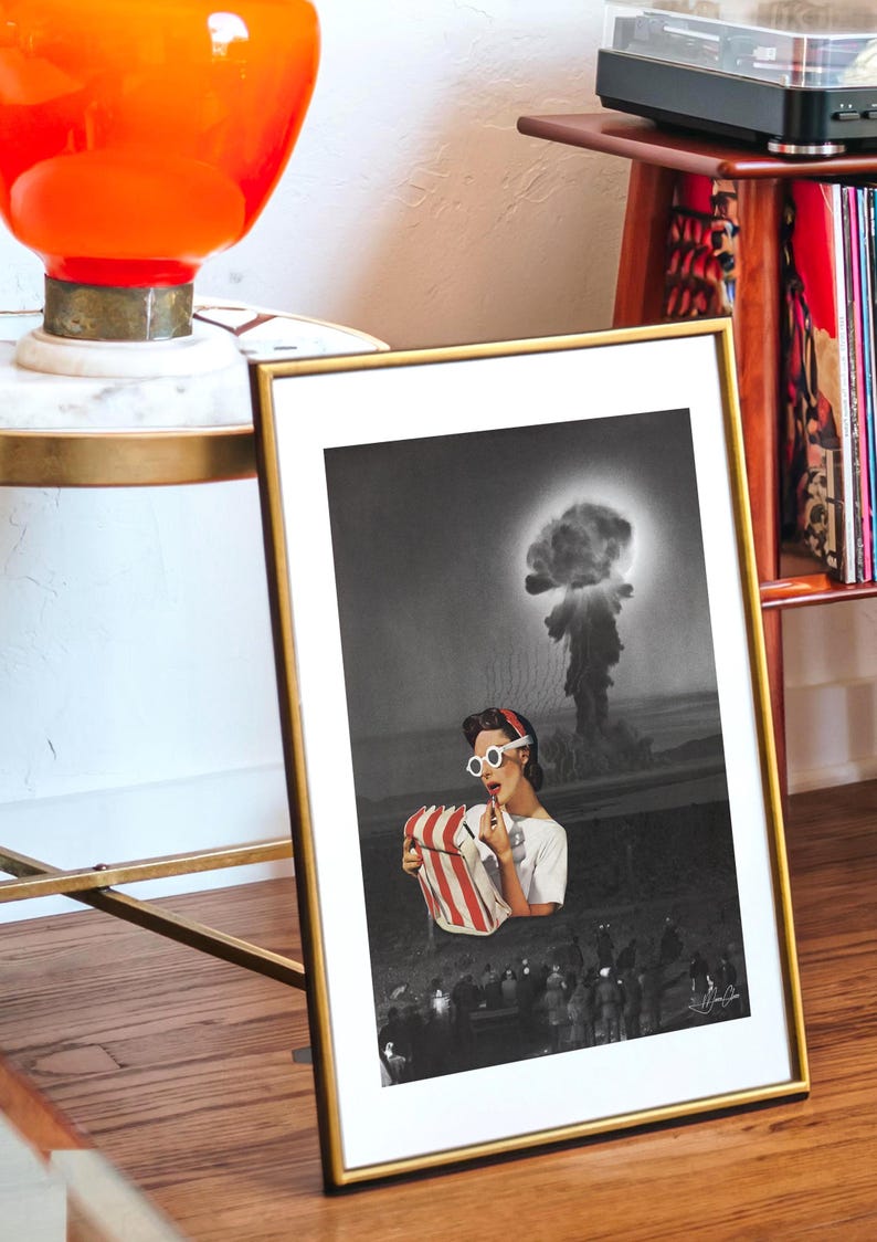 Surreal Collage Art Print | Mushroom Cloud & Femme Retro Pop | Mid ...