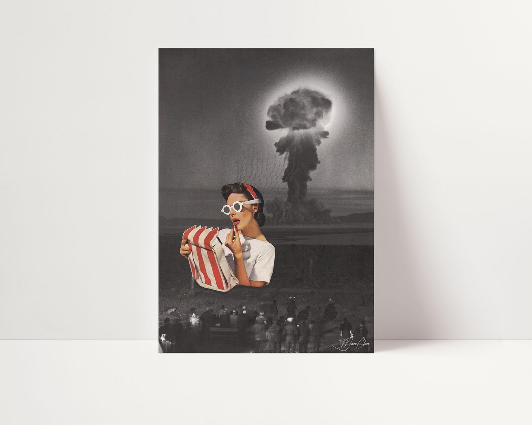Surreal Collage Art Print | Mushroom Cloud & Femme Retro Pop | Mid ...
