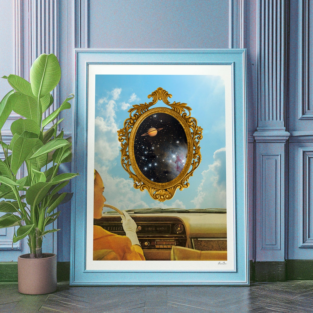 Vintage Cosmic Mirror Reflection Print Retro Eclectic Wall Art Surreal ...