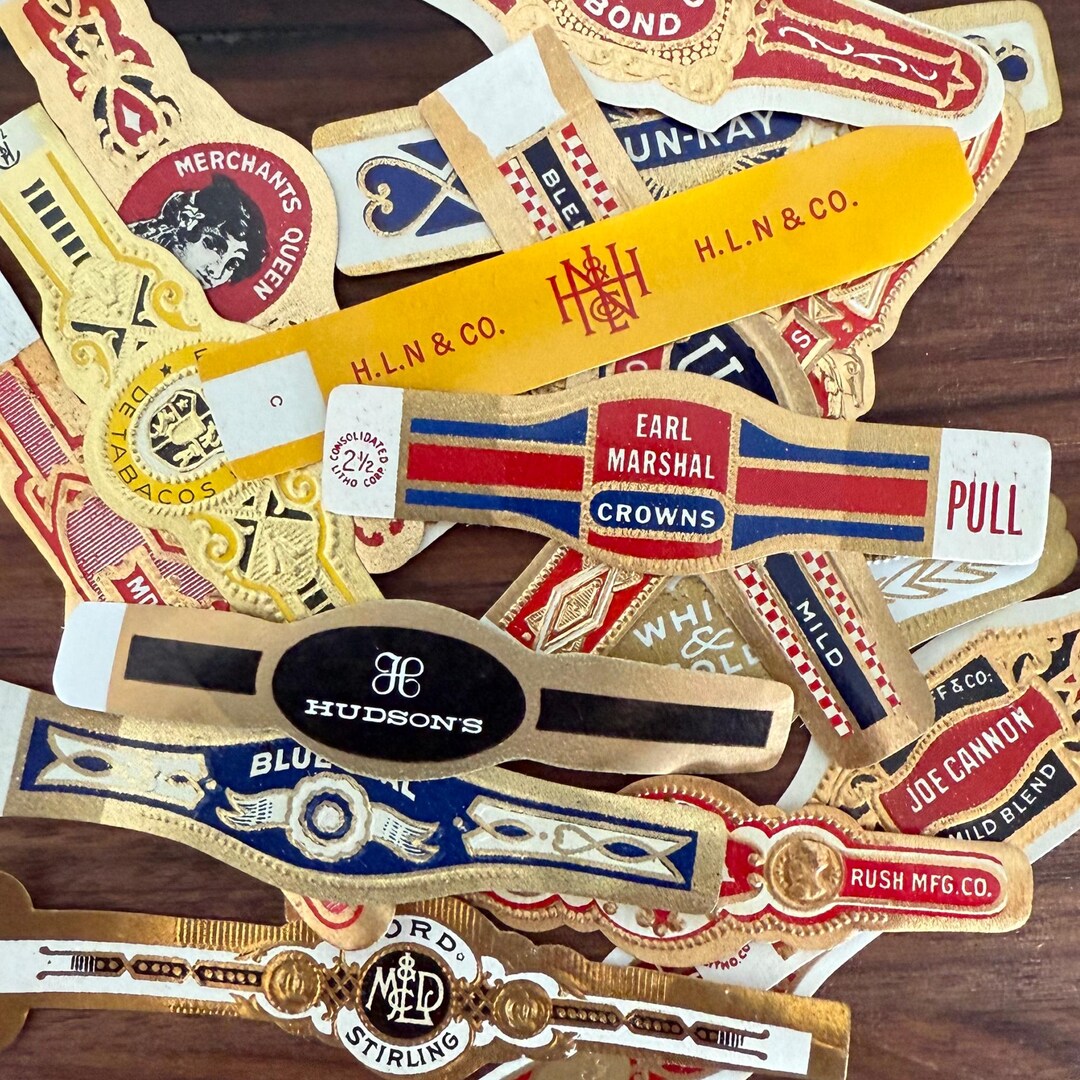 Vintage Cigar Band Labels - Ornate Tobacco Ephemera, Craft Supply (75pc ...
