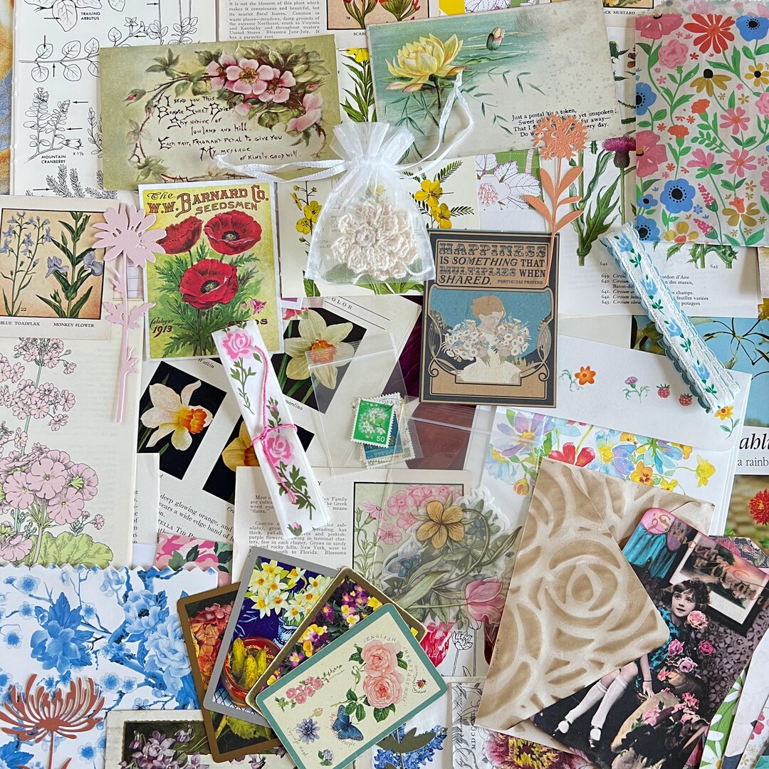 Vintage Botanical Ephemera Kit 100+ Pieces, Botanical Illustrated Book ...