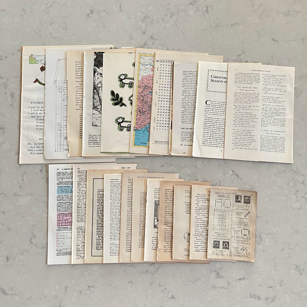 Book Pages Vintage Book Page Packet Assorted Vintage Book Page Bundle ...
