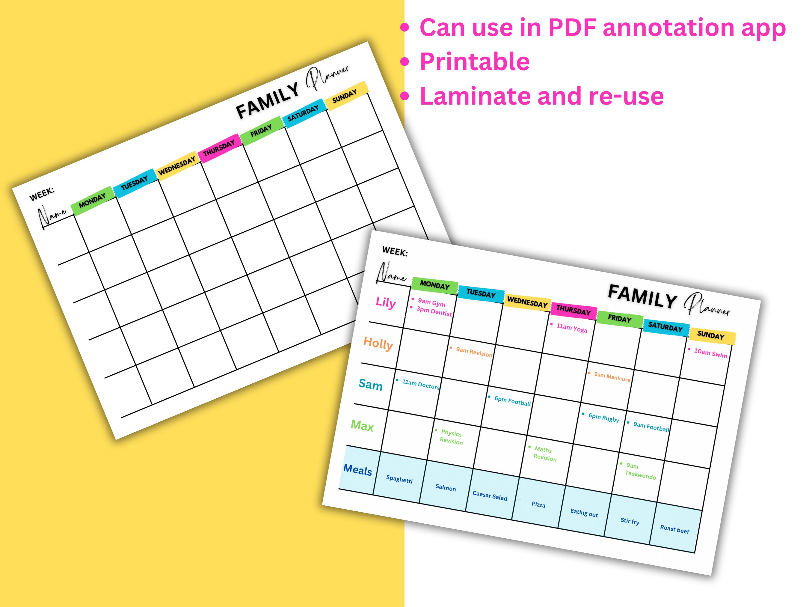 Weekly Family Planner Printable Daily Schedule Student Chore - Etsy