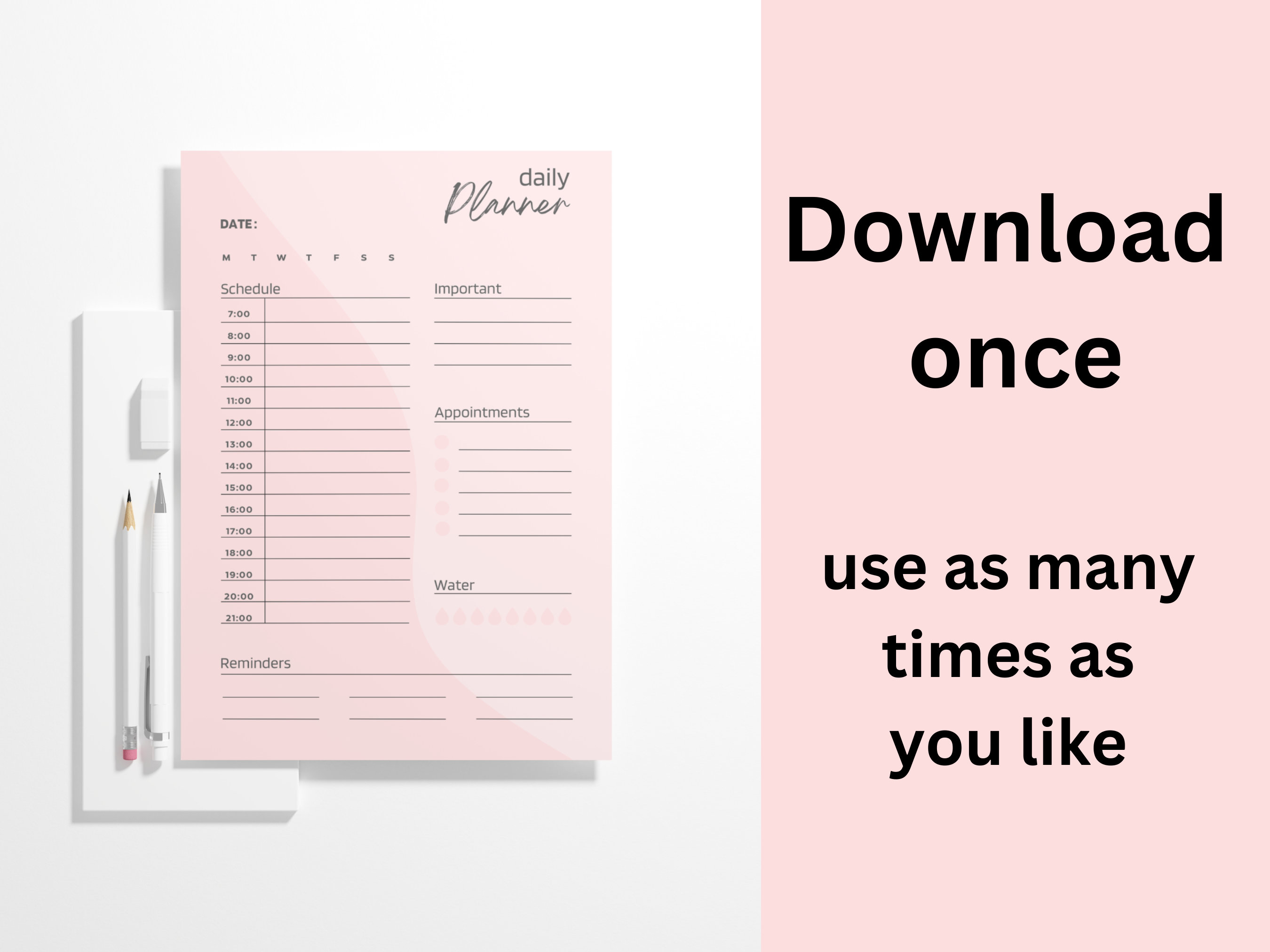 Digital Pink Daily Planner Printable, Productivity Organizer, Weekly ...