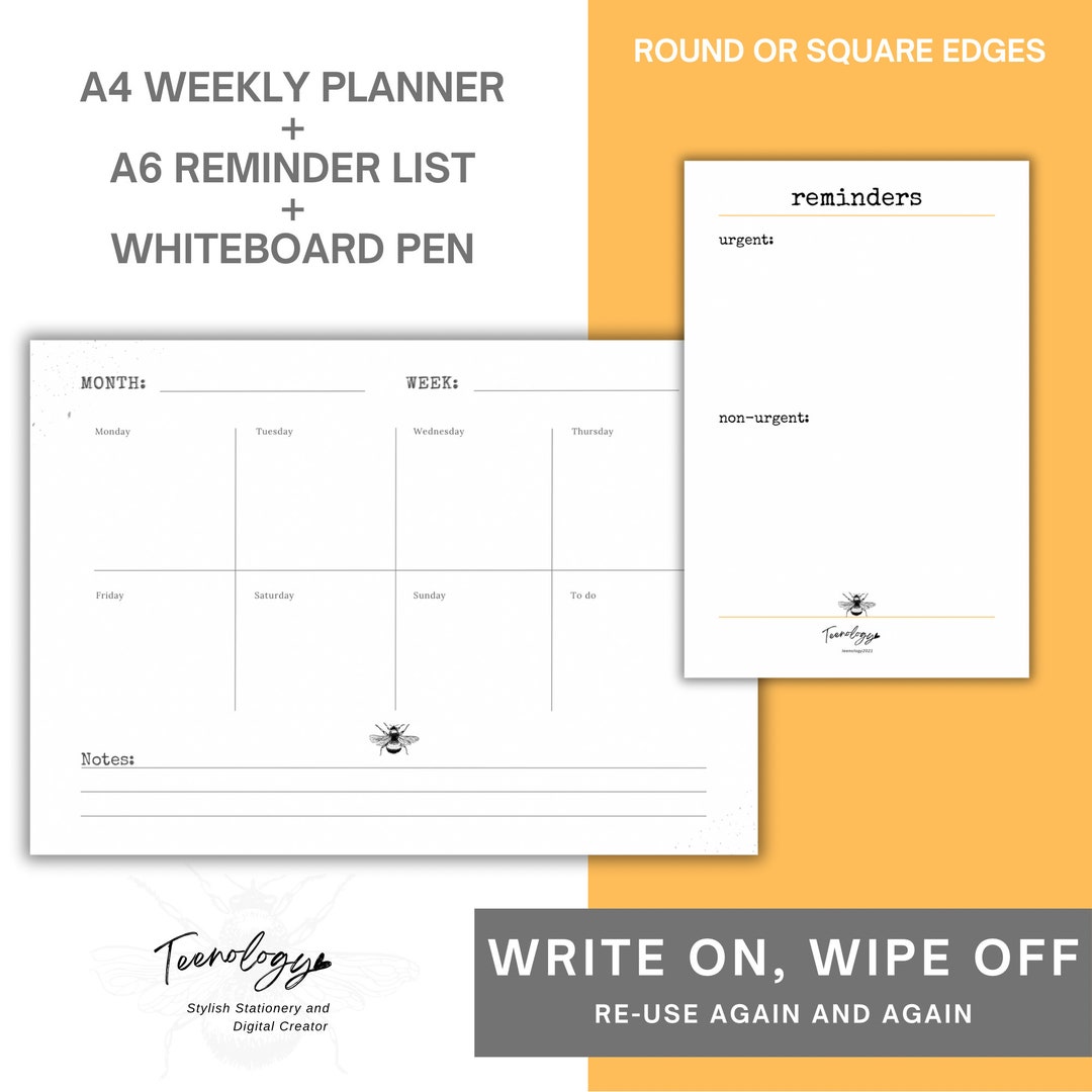 Laminated Weekly Planner With Whiteboard Pen, Laminated Reminder List ...