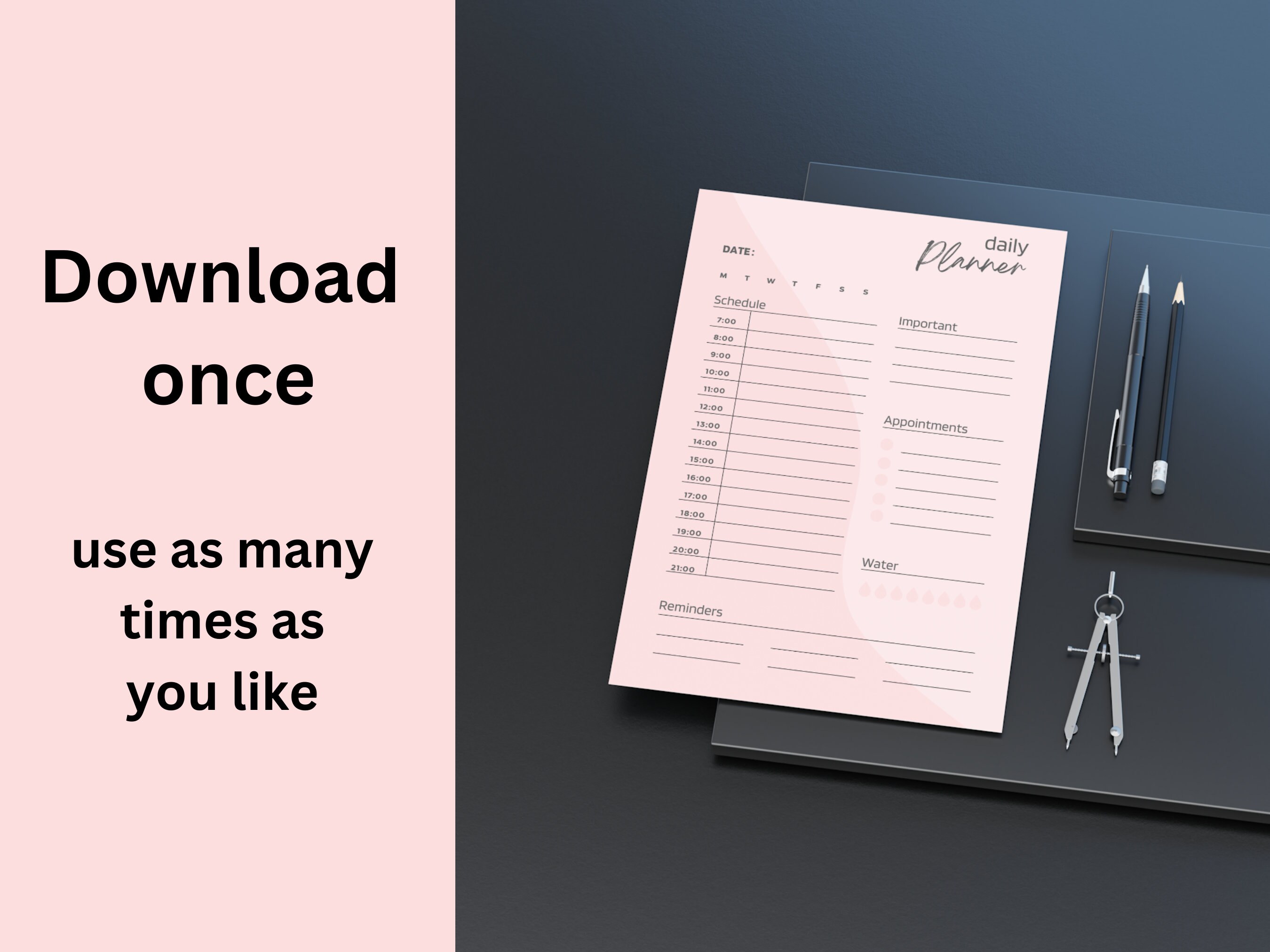 Digital Pink Daily Planner Printable, Productivity Organizer, Weekly ...