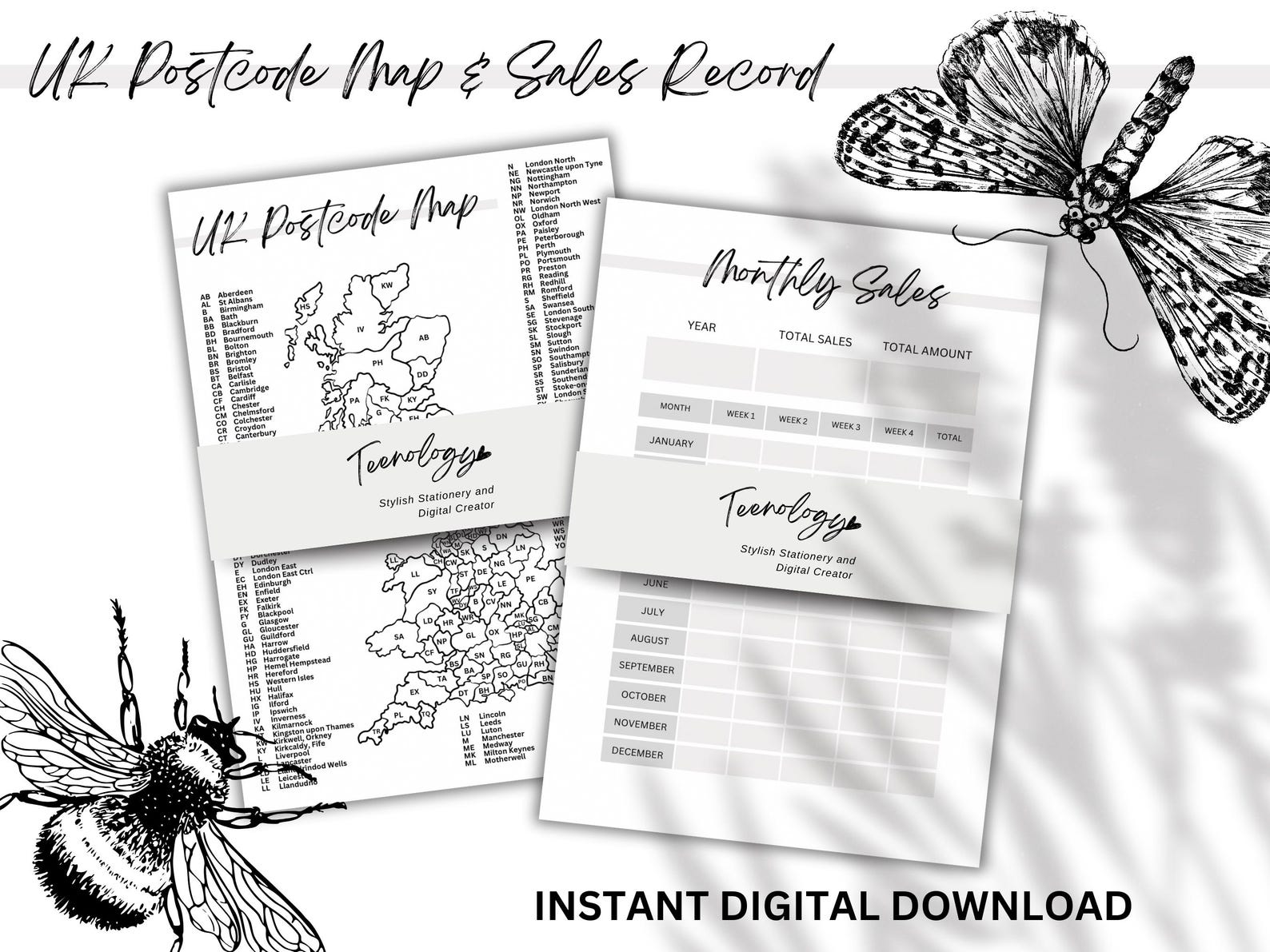 UK Postcode Map and Sales Tracker, Small Business Sales Record, Colour ...