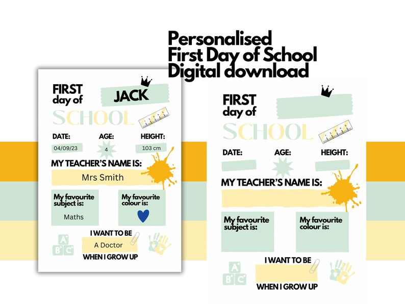 First Day of School Digital Download, Personalised Kids School ...