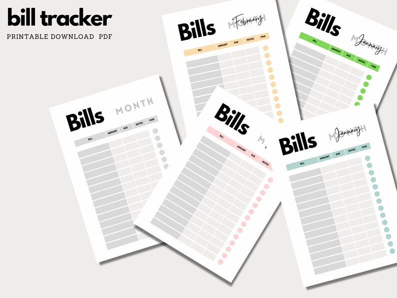 Bill Organiser, Spending Tracker, Payment Log, Bill Tracker Template ...