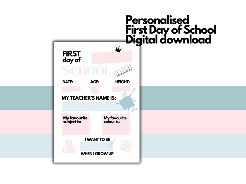 First Day of School Digital Download, Personalised Kids School ...