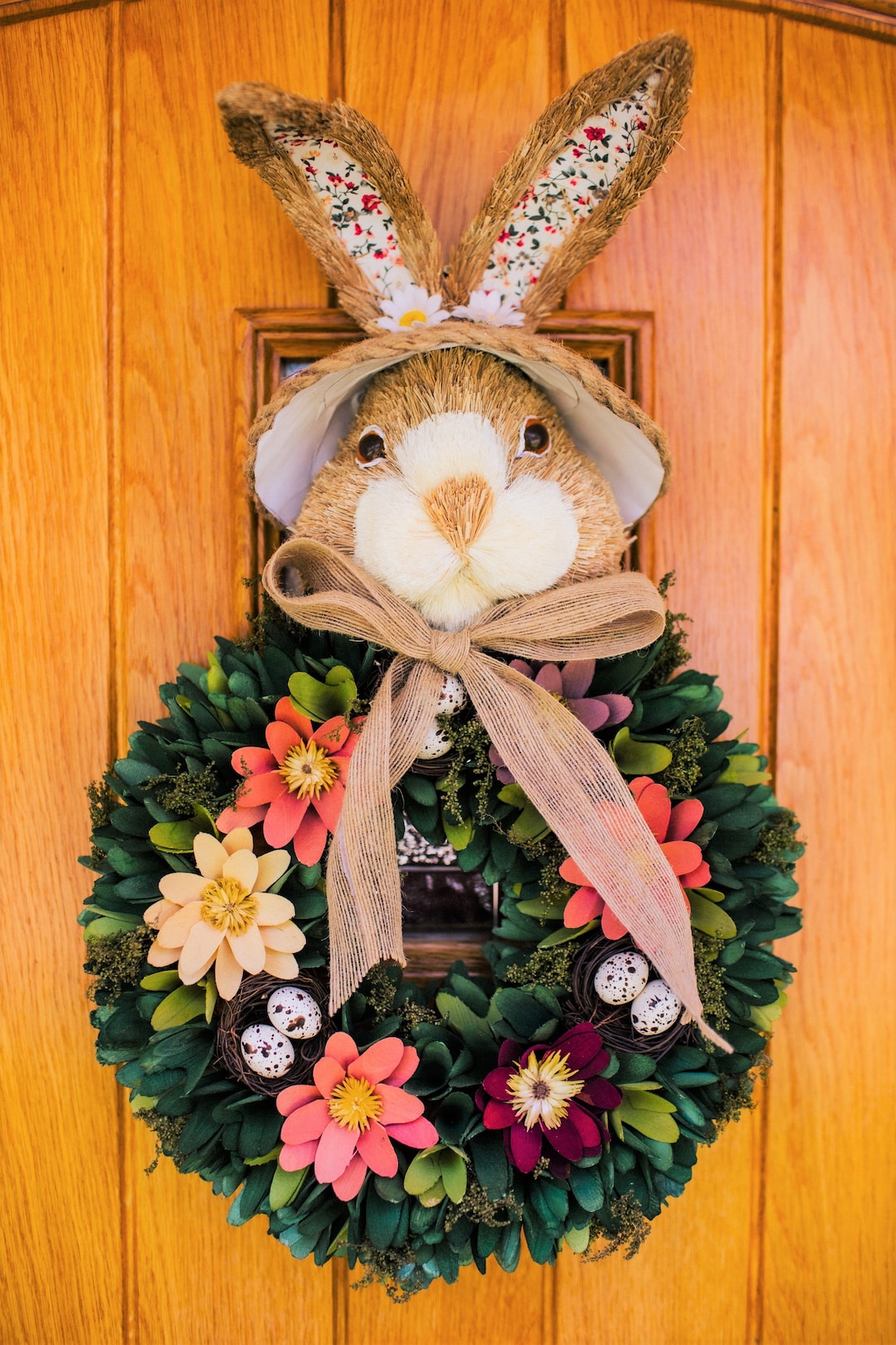 Spring Easter Bunny Front Door Wreath Easter Eggs Décor Spring Wreath ...