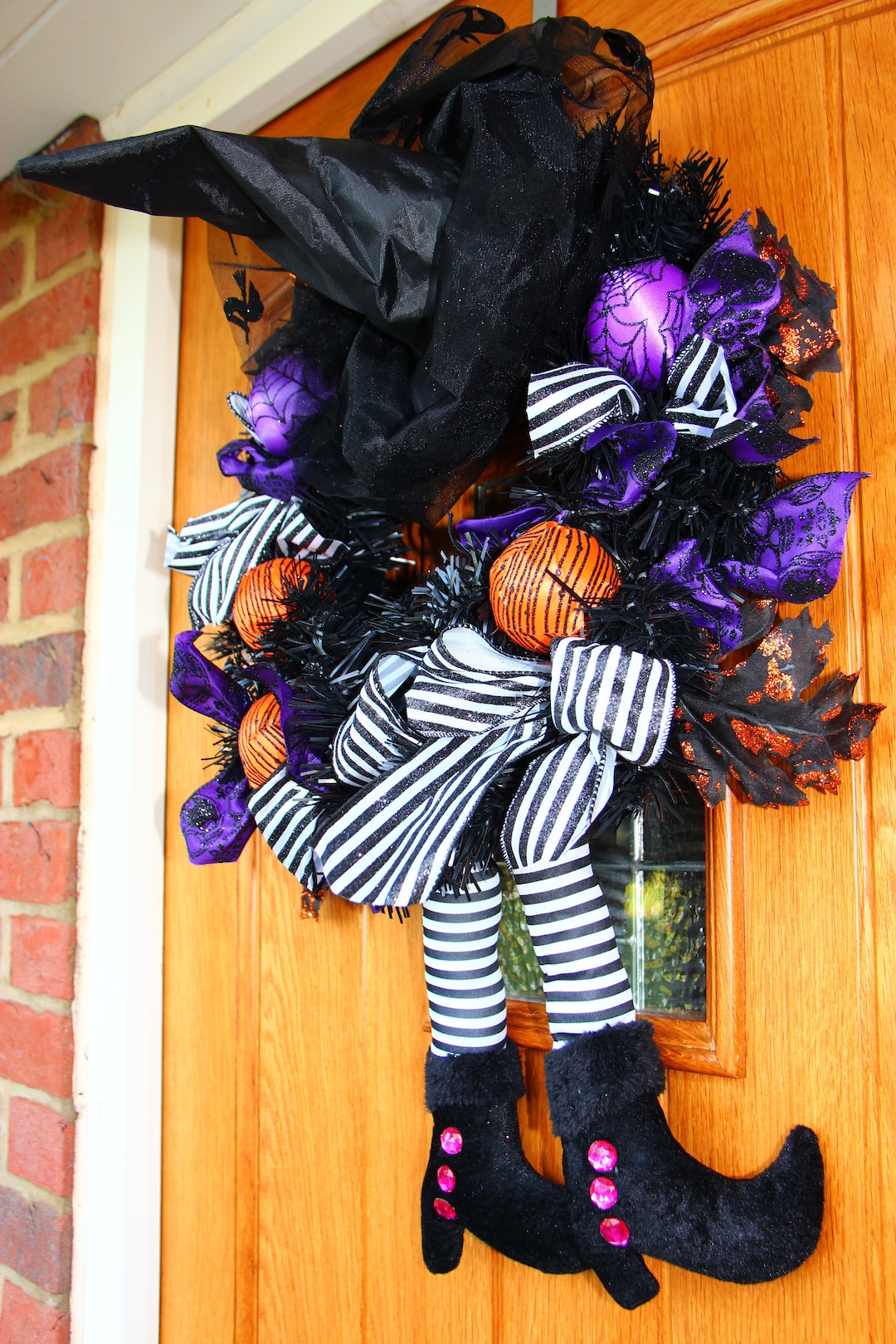 Witch Halloween Front Door Wreath Fun Witches Hat Wreath With Dangly ...