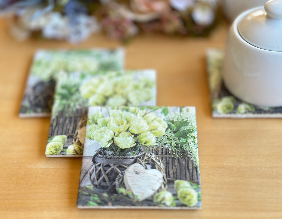 Handmade Tulip Heart Ceramic Coasters, Flower Lover Gift, Set of 4 - Etsy