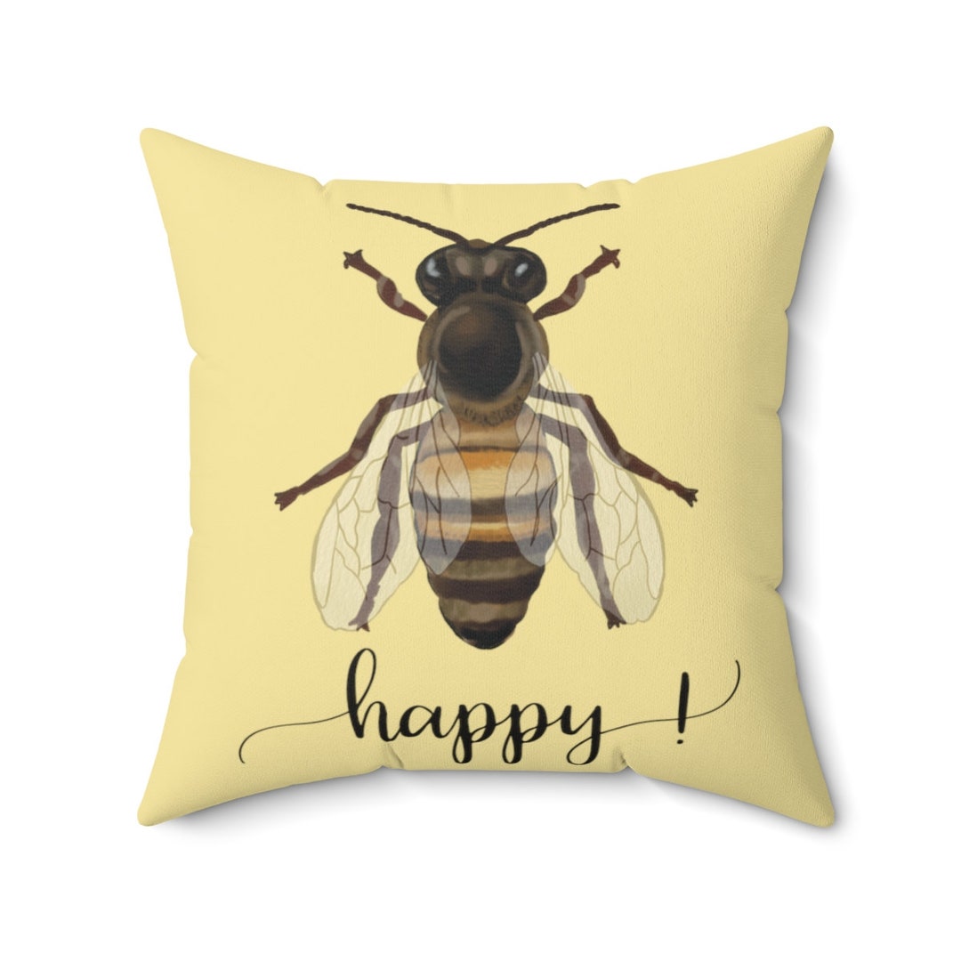 Bee Happy Honeybee Square Accent Throw Pillow - Etsy