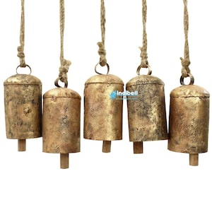 5 Large Rustic Hanging Cow Bells Decor, Rounded Top Antique Style ...