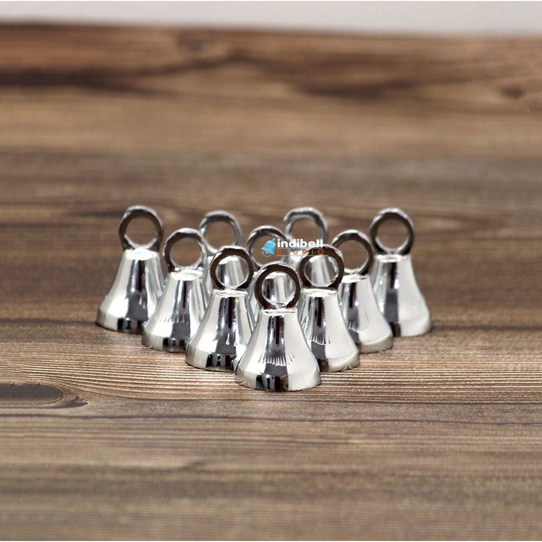 12 Small Silver Chrome Craft Brass Bells From India, Wedding Bells ...