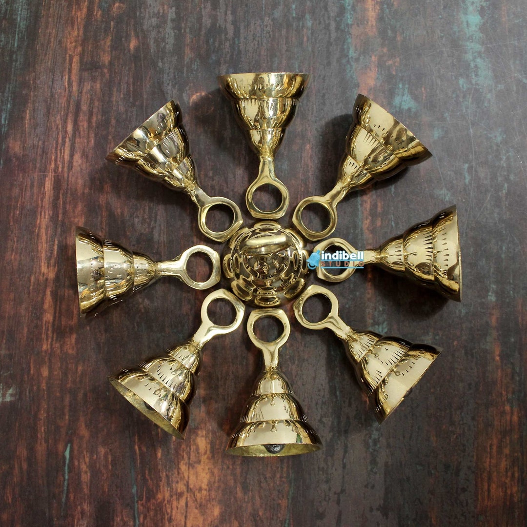 Gold Vintage Temple Altar Brass Bells, Solid Metal Antique Style Indian ...