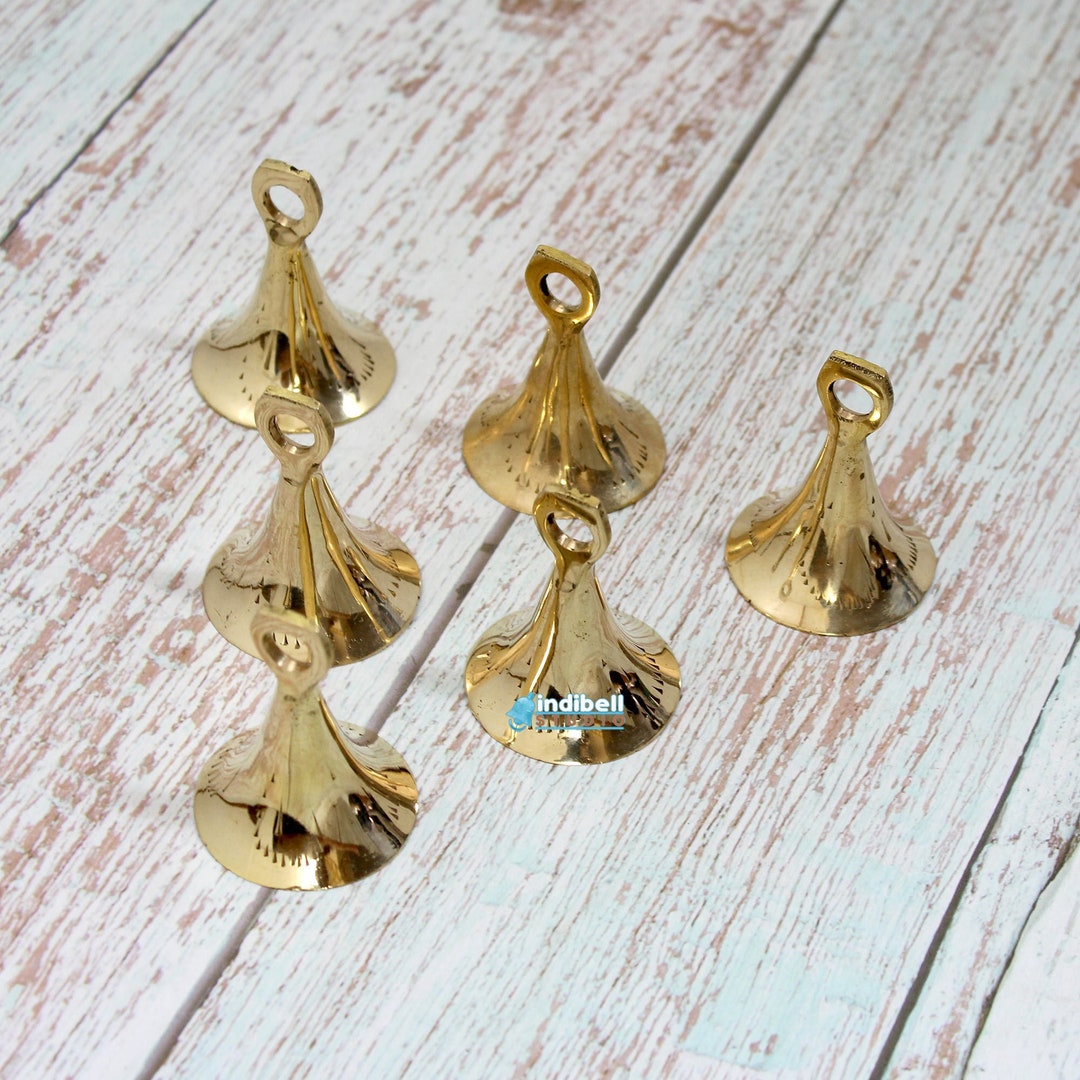 6 Trumpet Old World Indian Brass Bells, 2 Inch Handmade DIY Crafting ...