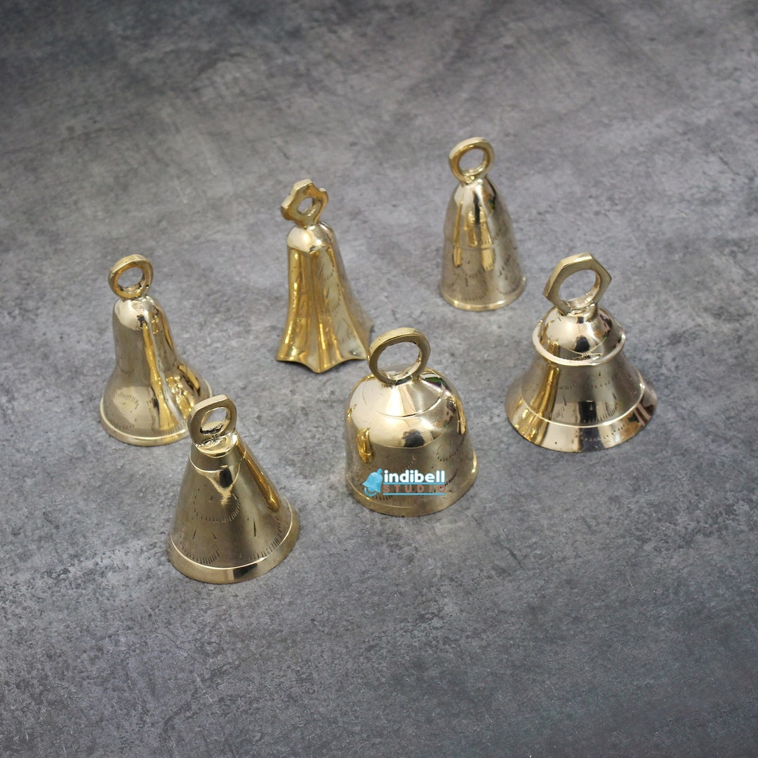 6 Large Altar Temple Brass Bells, Vintage Antique Church Prayer Bells ...