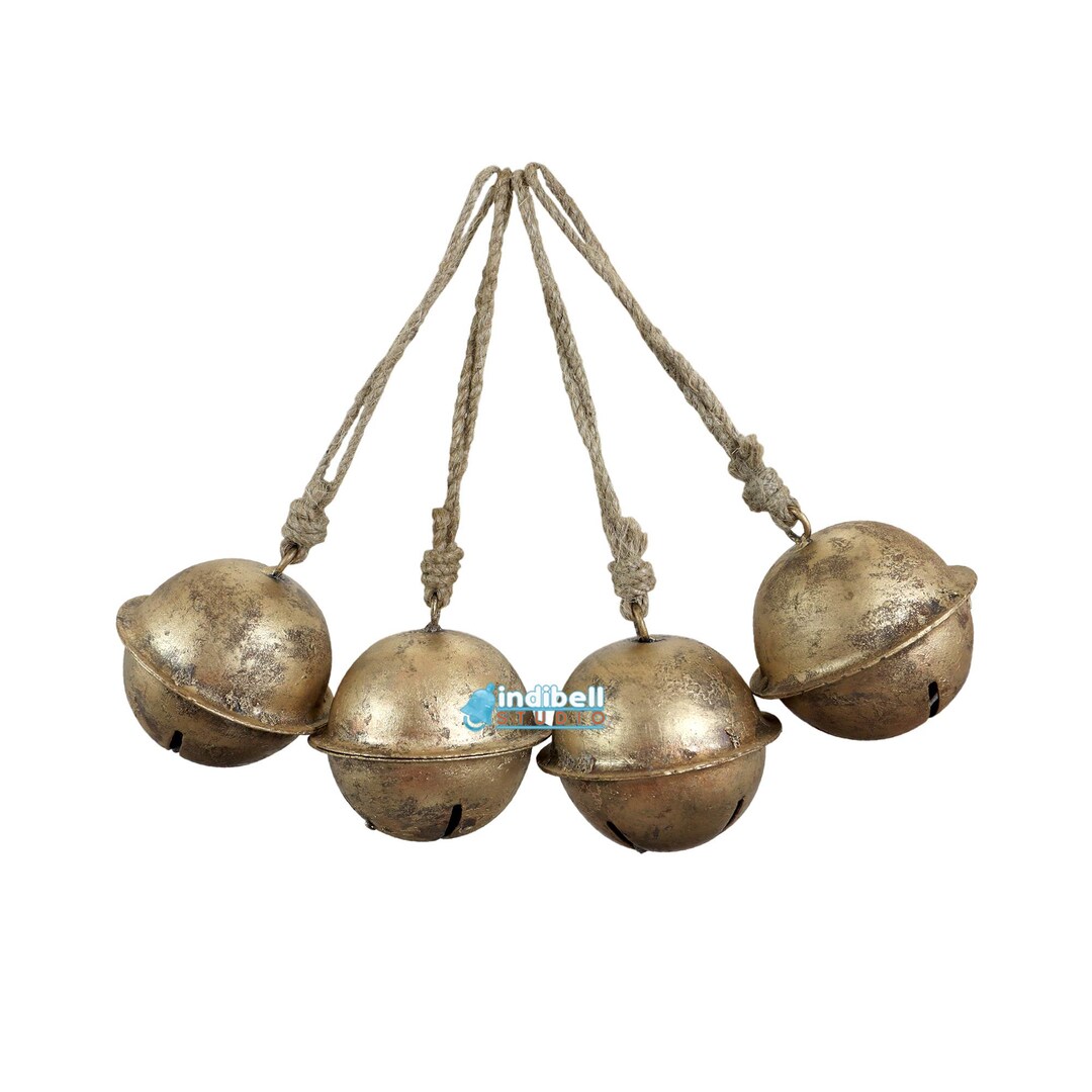 4 Rustic Farmhouse Tin Jingle Bells, Shabby Chic Christmas Decorative ...