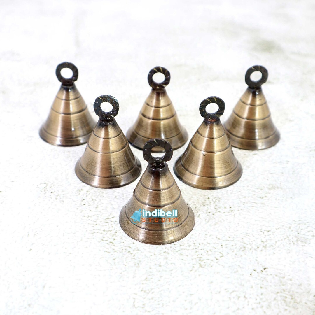 Tanjori Antique Brass Temple Bells, Vintage Indian Pooja Mandir Decor ...