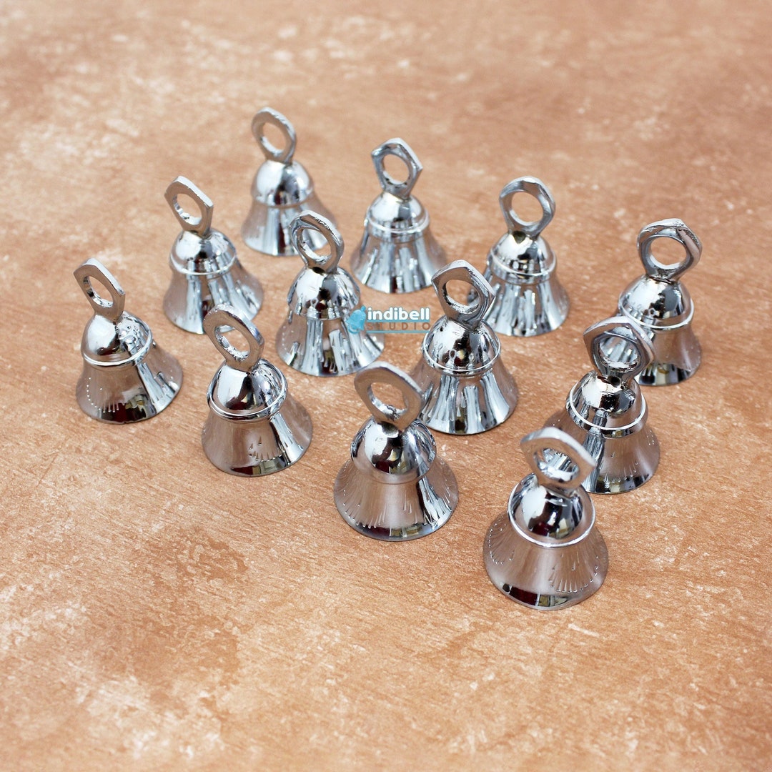 10 Small Silver Wedding Bells for Gift, Indian Brass Temple Bells, 2 ...