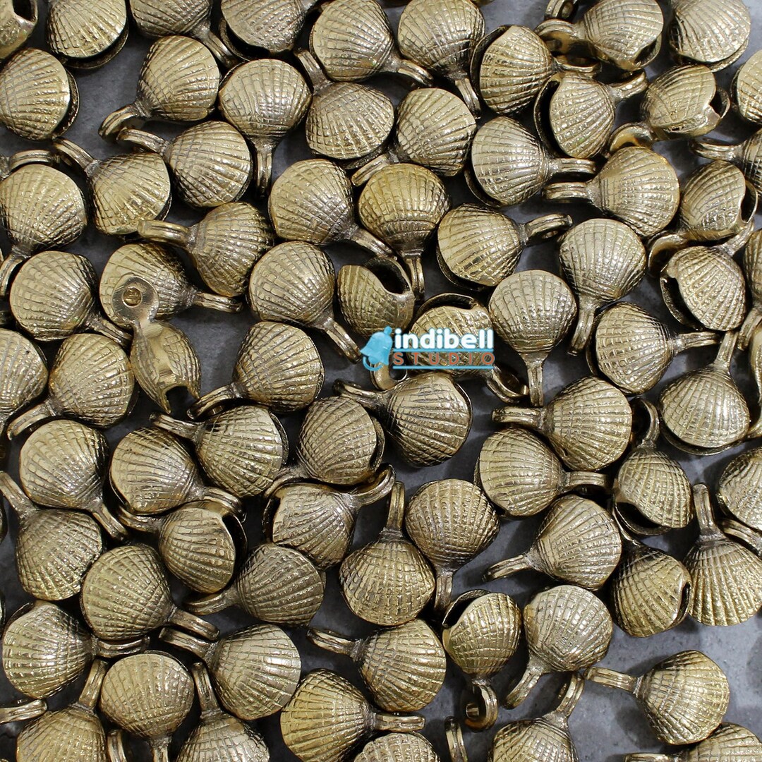 24 Brass Metal Sea Shell Jingle Bells Charms, Ethnic Gypsy Boho Indian ...