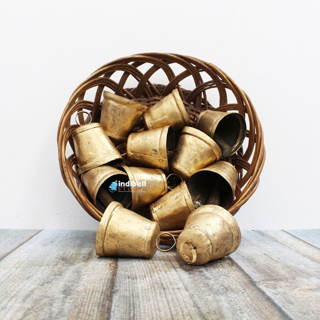 8 Metallic Rustic Golden Tub Cow Bells Approx 3 Inch, Rustic Vintage ...