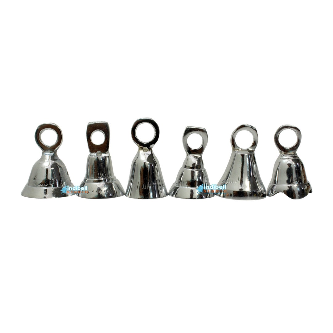 12 Small Silver Chromed Brass Bells, Christmas Hanging Bells, Wedding ...