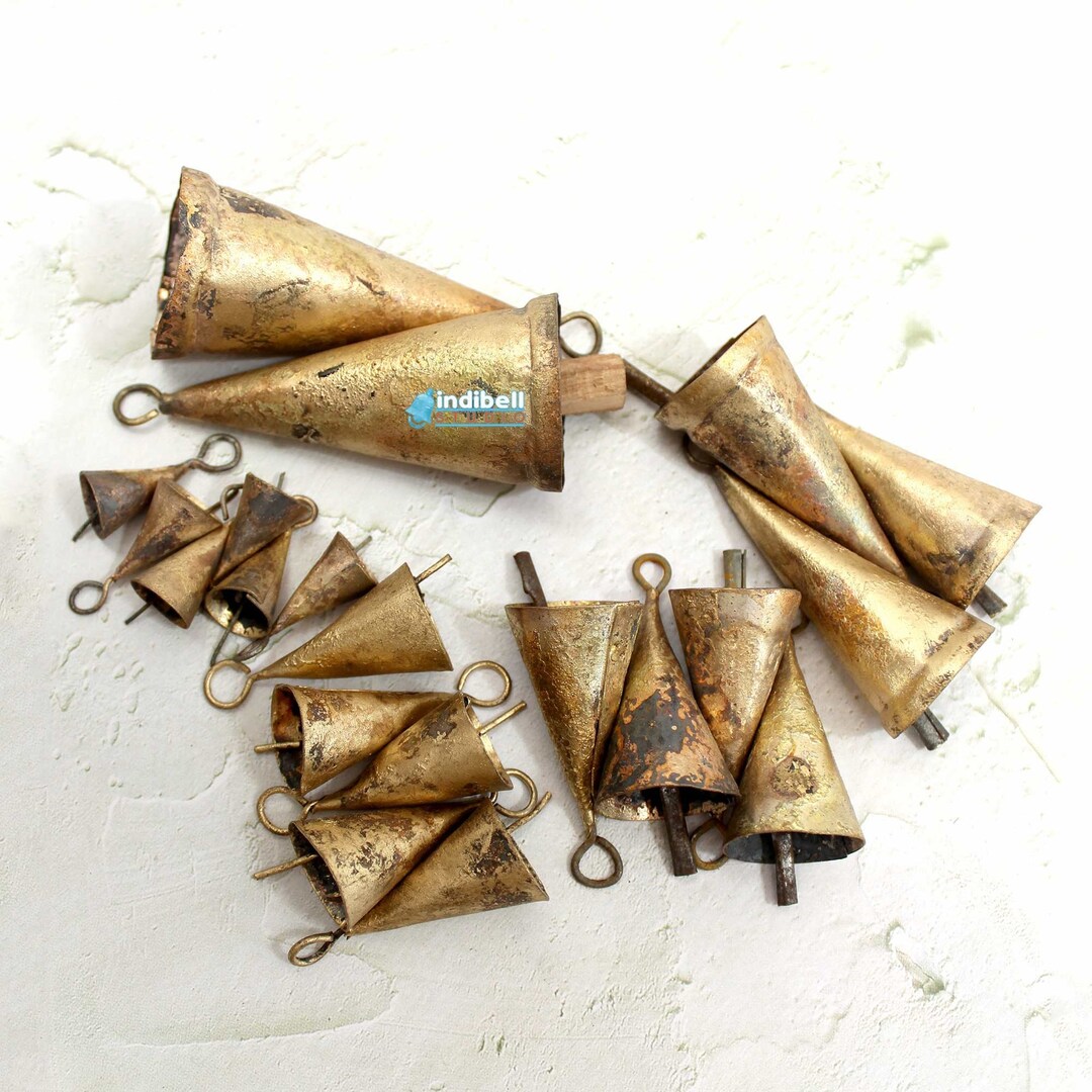 DECOR MIX Rustic Tin Cone Bells, Assorted Christmas Hanging Bells ...