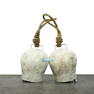 LARGE WHITE Handmade Tin Metal Cowbells, Recycled Metal Indian Hand ...