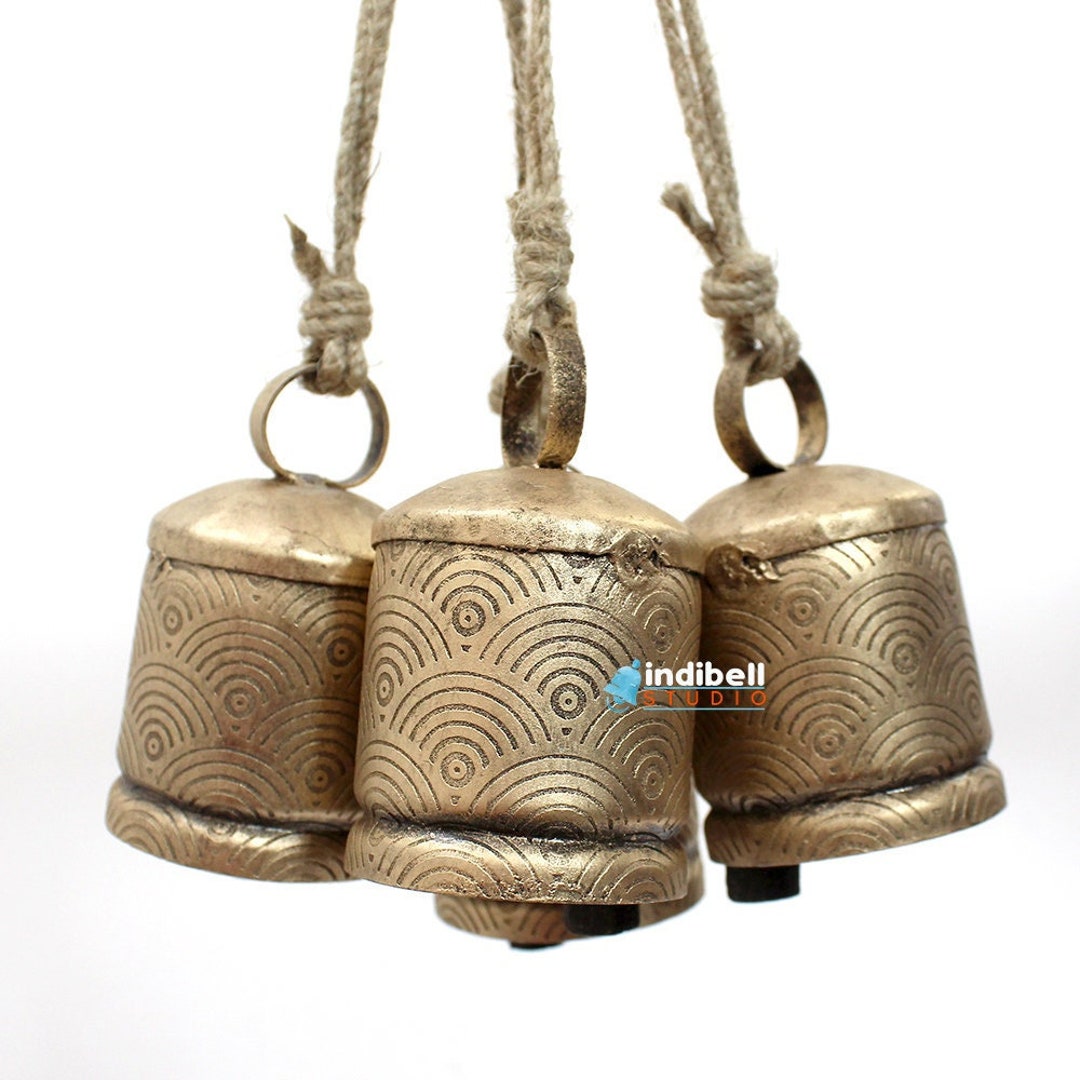 4 SCALLOP Indian Rustic Tin Cow Bells, Iron Metal Wind Chimes Bells ...