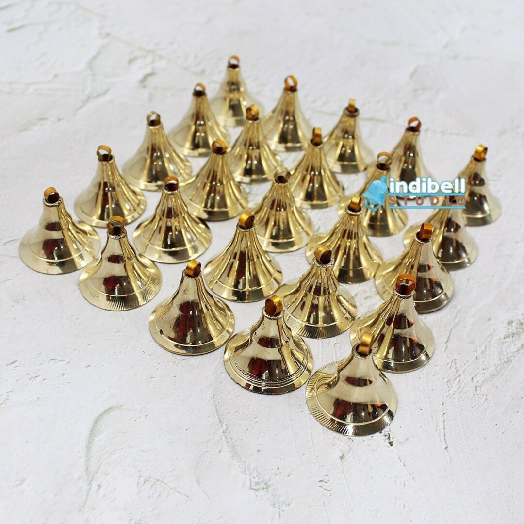 25 Small Indian Brass Bells Wind Chimes Craft Supplies Golden Crafting ...